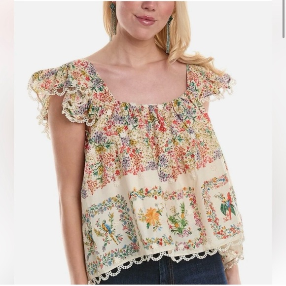 FARM Rio | Tops | Nwt Farm Rio Cream Flutter Sleeve Blouse With Ruffled ...